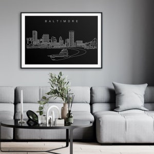 Baltimore Skyline Wall Art as One Line Drawing - Baltimore Print Wall ...