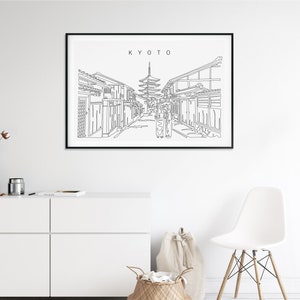 Kyoto Art Print With Famous Pagoda One Line Drawing - Kyoto Poster Wall ...