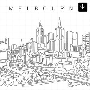 Melbourne Australia Printable Wall Art - Melbourne Skyline as Single ...