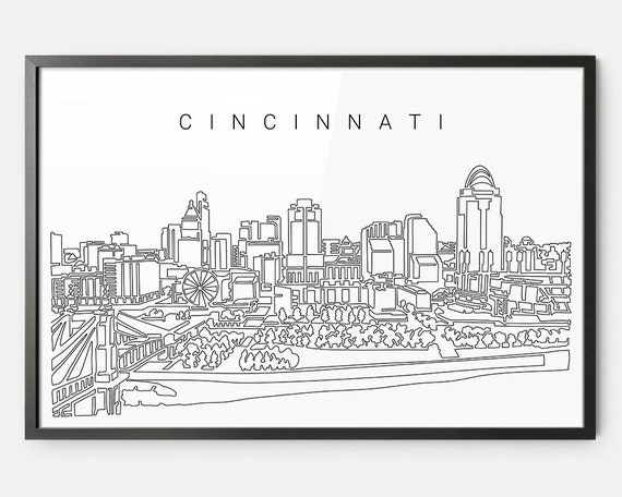Framed Cincinnati Skyline Wall Art Cincinnati Art Print Wall | Etsy
