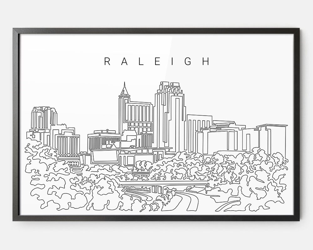 Framed Raleigh Skyline Art Print Raleigh NC Wall Art With - Etsy