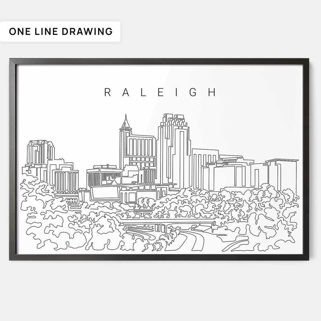Framed Raleigh Skyline Art Print Raleigh NC Wall Art With Skyline One ...