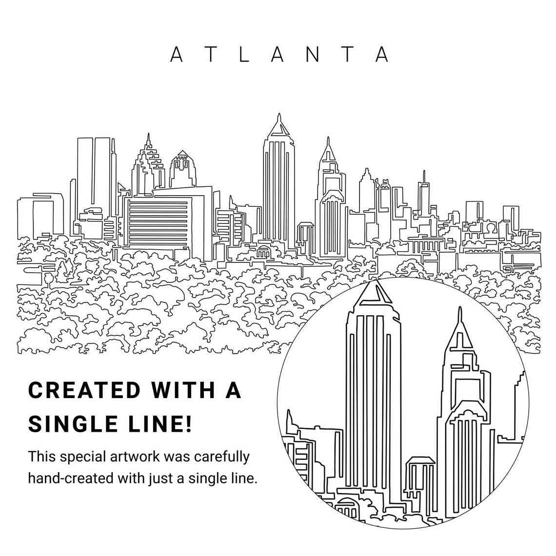 Atlanta Printable Wall Art - Atlanta Skyline Single Line Art - Digital ...
