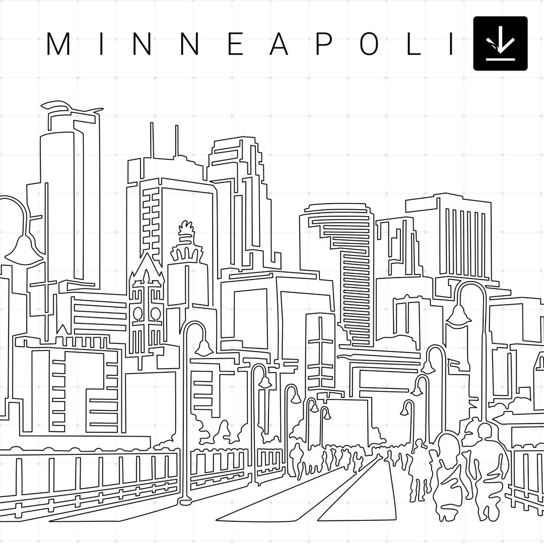 Minneapolis Printable Wall Art - Minneapolis Skyline Single Line Art ...