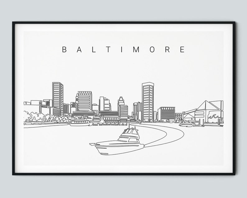 Baltimore Skyline Wall Art as One Line Drawing Baltimore | Etsy