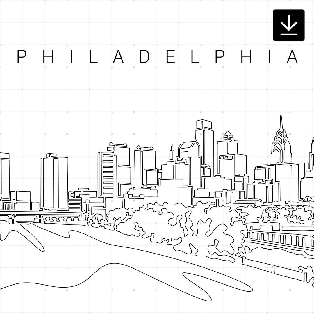Philadelphia Printable Wall Art - Philadelphia Cityscape Single Line ...