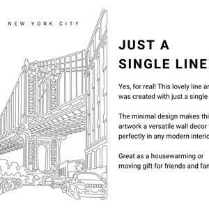 NYC Canvas Wall Art With Manhattan Bridge as One Line Drawing - Great ...