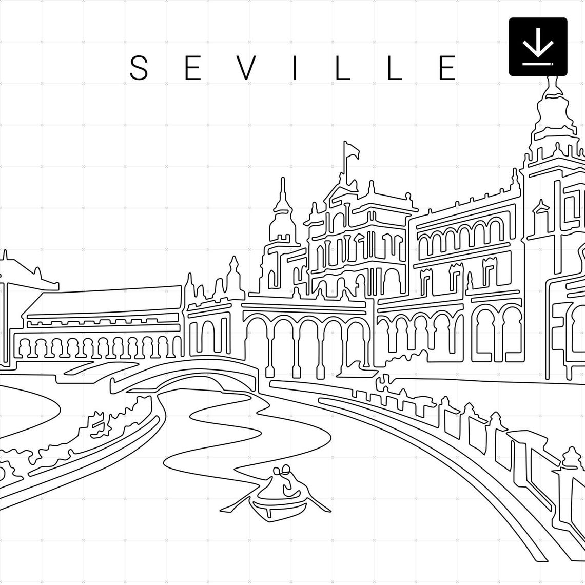Seville Printable Wall Art - Seville Spain Plaza De Espana Single Line ...