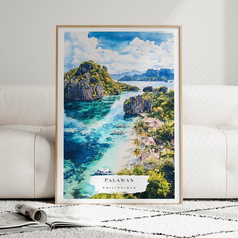 Palawan Watercolor Art, Philippine Wall Decor, Tropical Travel Print ...