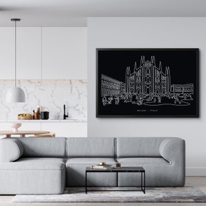 Framed Milan Art Print - Italy Wall Art Gift With One Line Drawing of ...