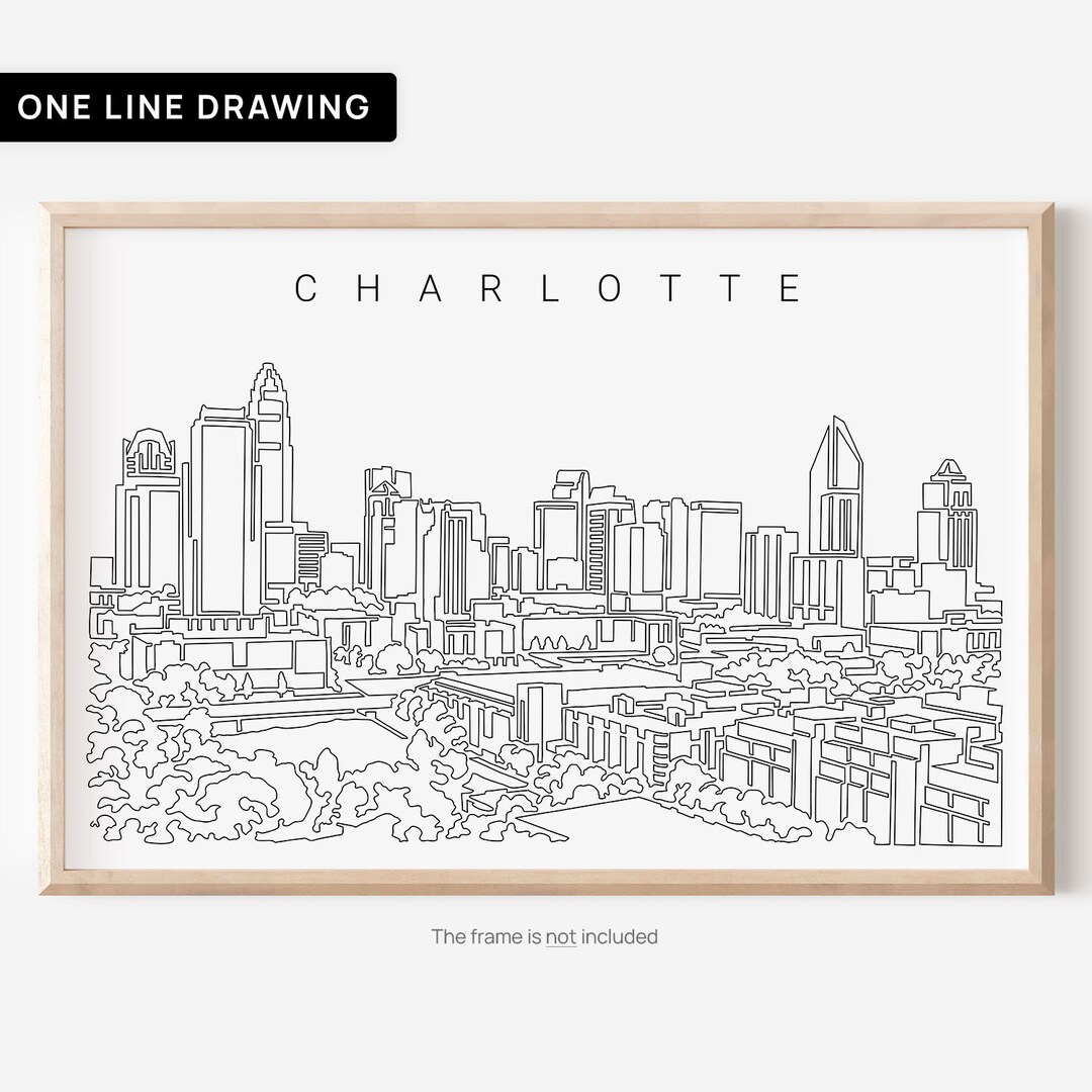 Charlotte NC Skyline One Line Drawing Wall Art Charlotte NC Art Print ...