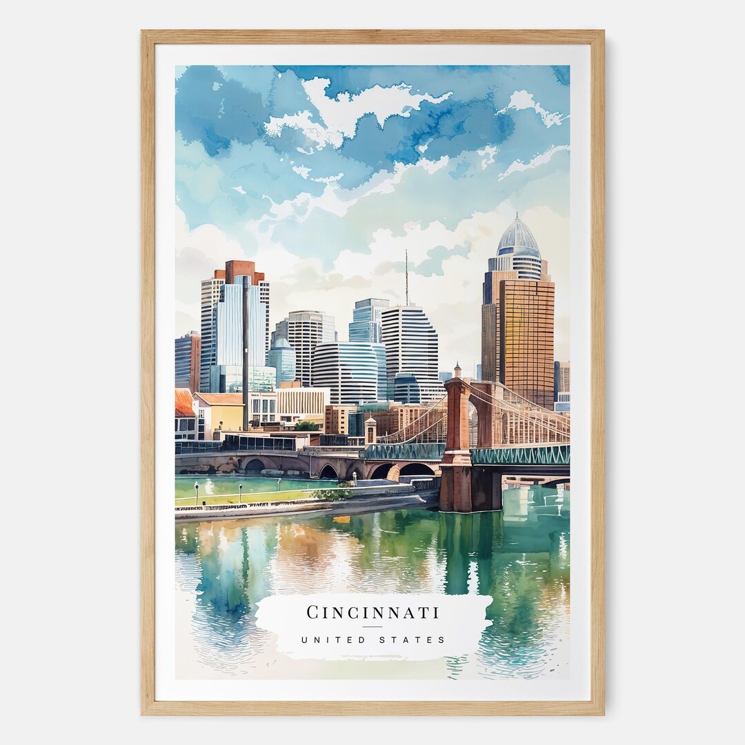 Cincinnati Watercolor Art Print, Cincinnati Skyline Poster, Cincinnati ...