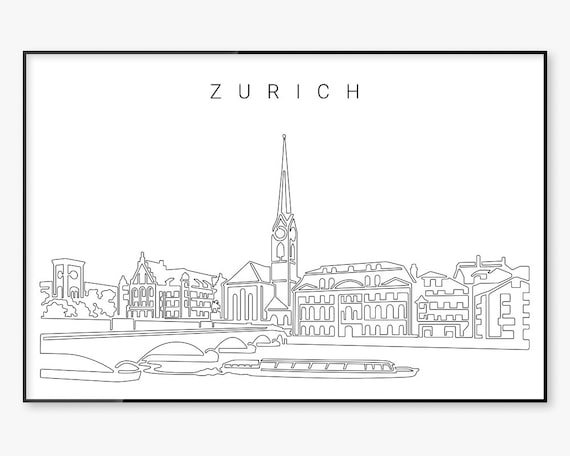 Zurich City Art Print Switzerland Poster With Zurich - Etsy