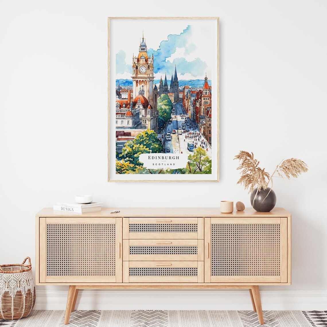 Edinburgh Skyline Watercolor Art Print - Scotland Wall Art - UK Travel ...