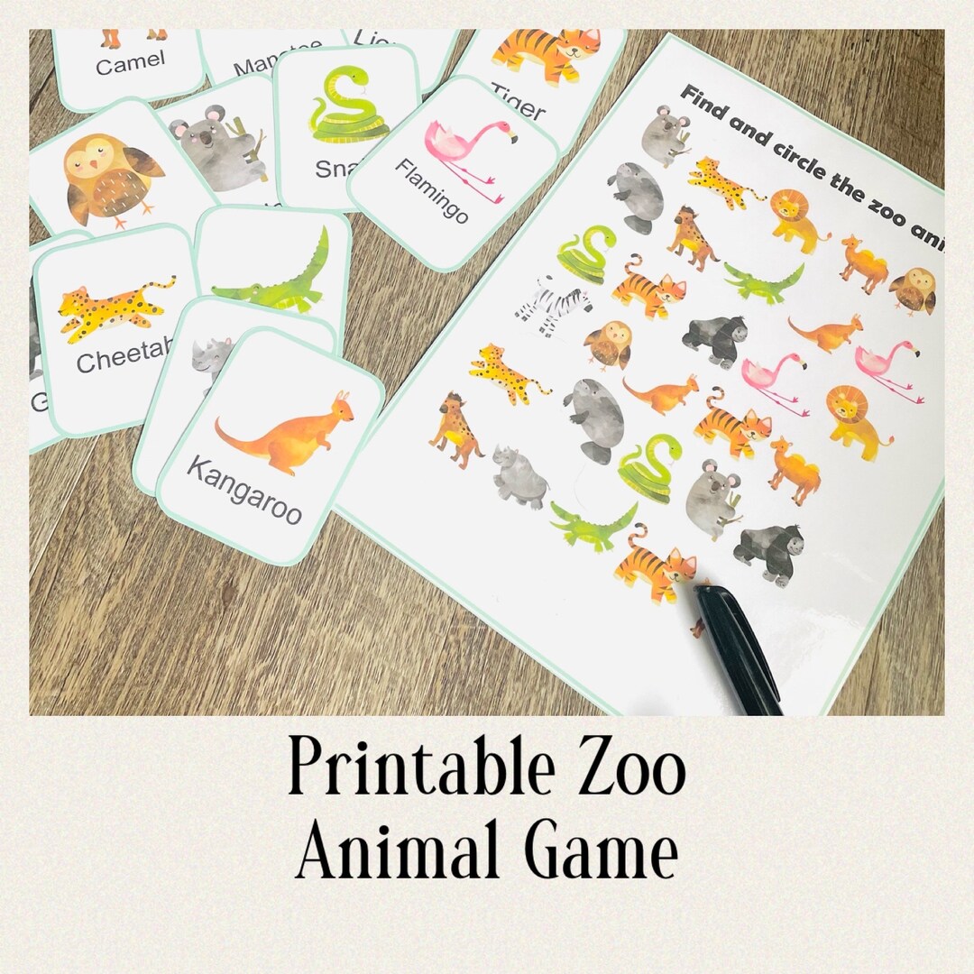 Zoo Animal Game, Printable Flashcards and Search and Find Game ...
