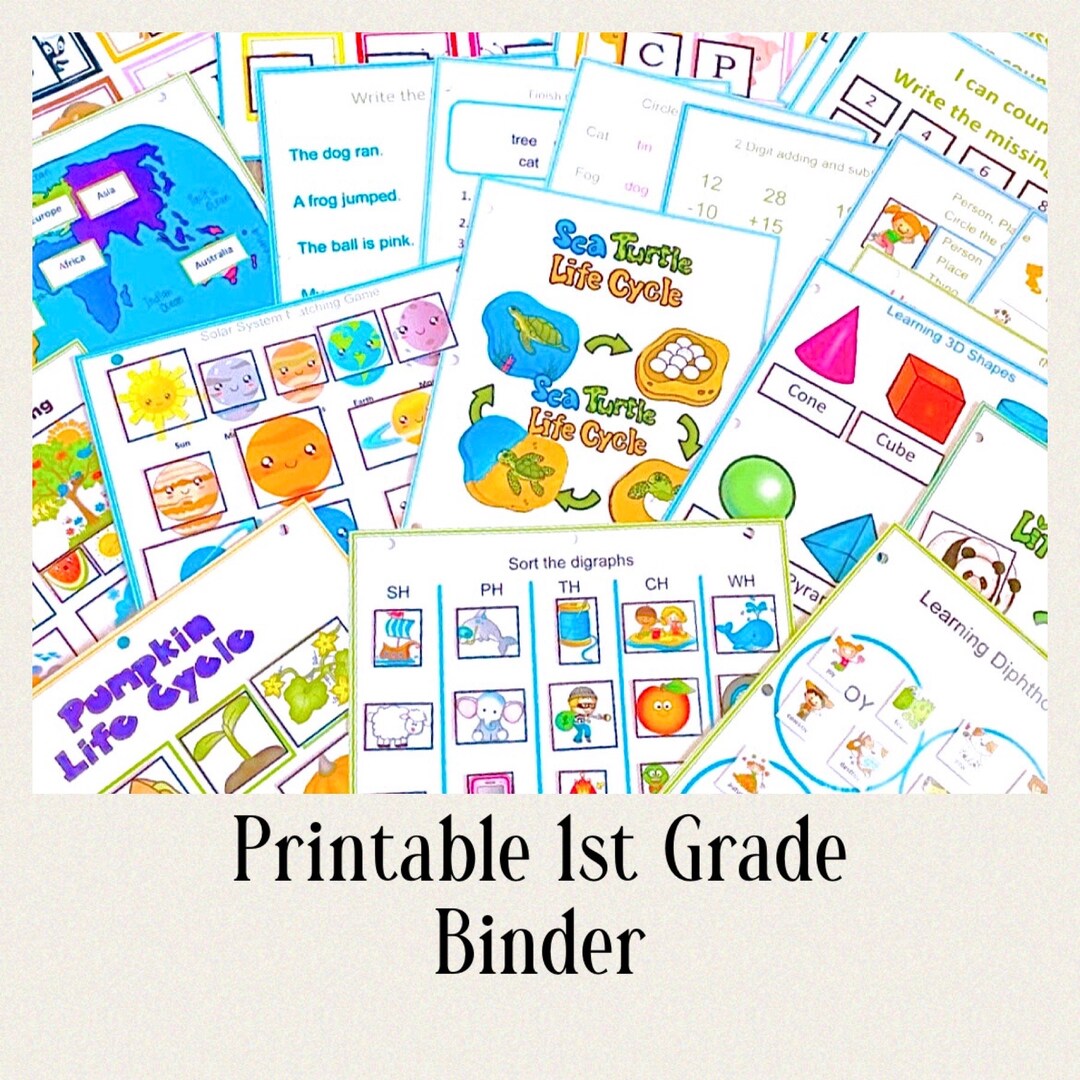 First Grade Learning Binder, Printable Montessori 1st Grade Busy Book ...