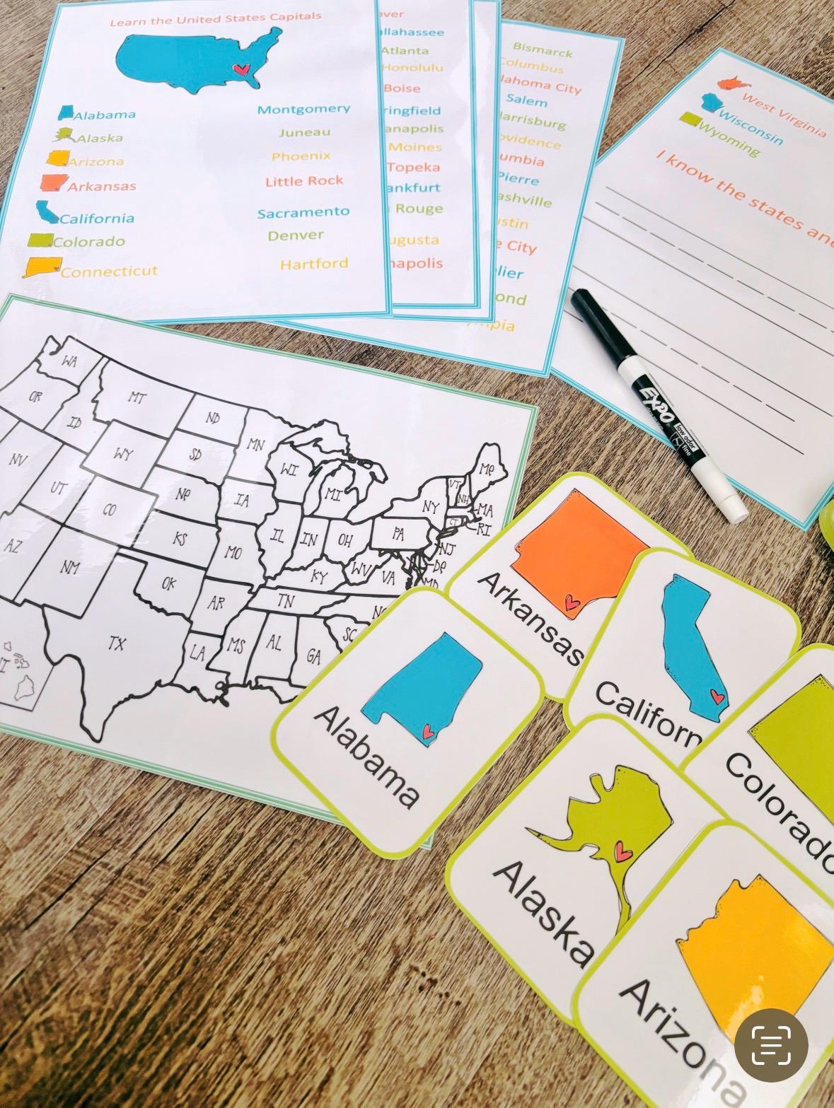 US States and Capitals Bundle, Printable Unites States Learning Game ...