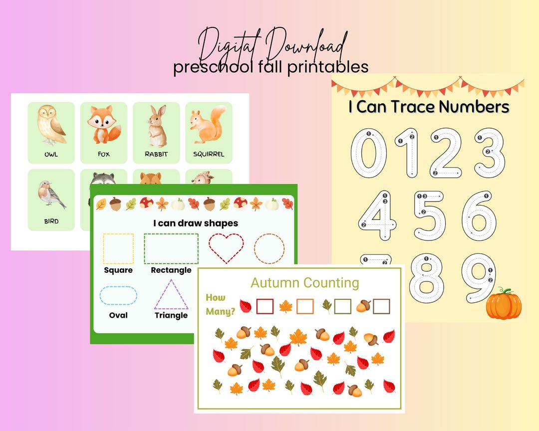 Preschool Fall Theme Printable Learning Pages, Homeschooling Printable ...