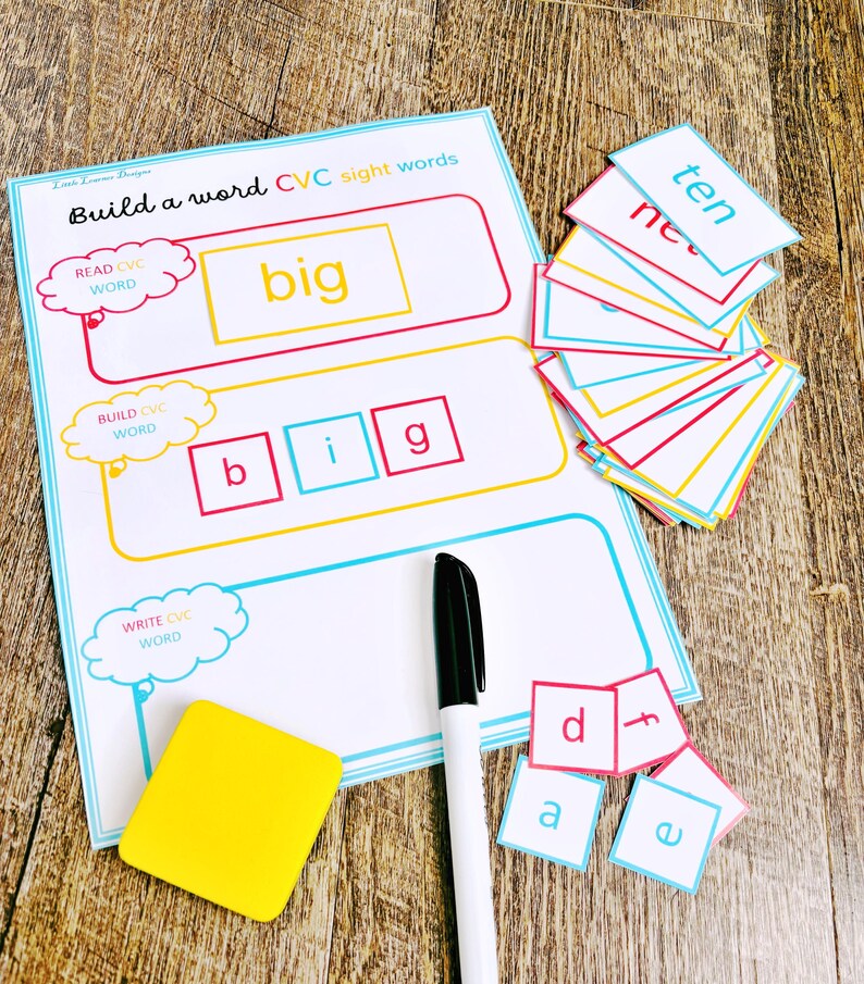 CVC Sight Words, Reading, Montessori Printable-preschool, Kindergarten ...