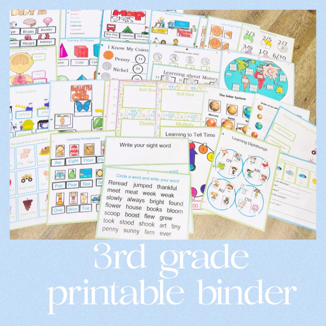 Third Grade Printable Learning Binder, Homeschool Resource, Educational ...