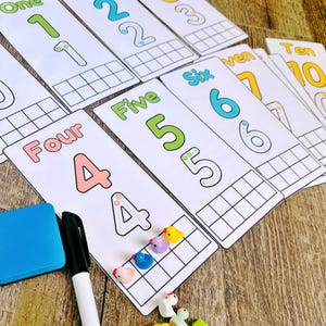 Number Tracing Cards With Ten Frame: Printable Preschool Counting Game ...