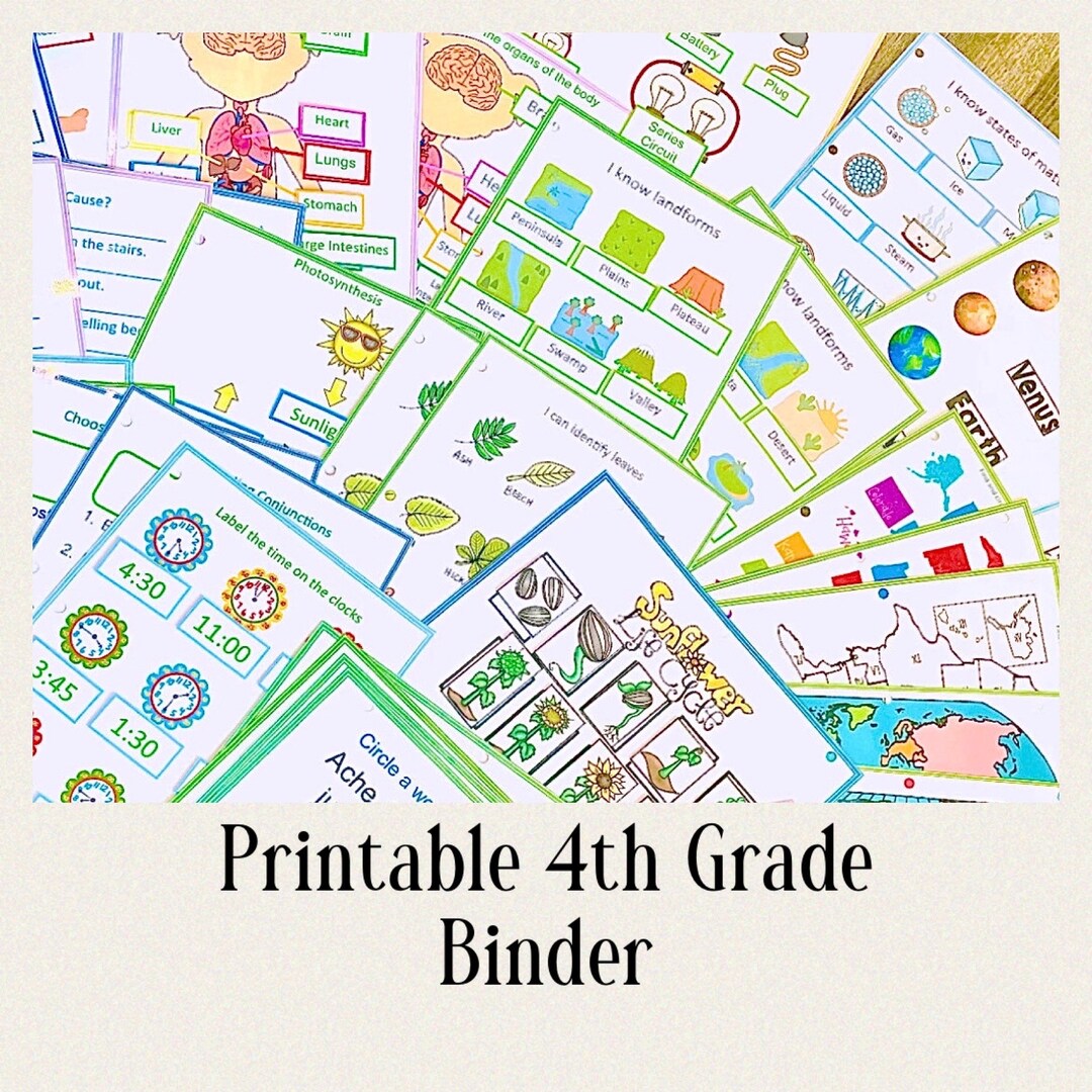 Large 4th Grade Printable Binder, Homeschool 4th Grade Learning Binder ...