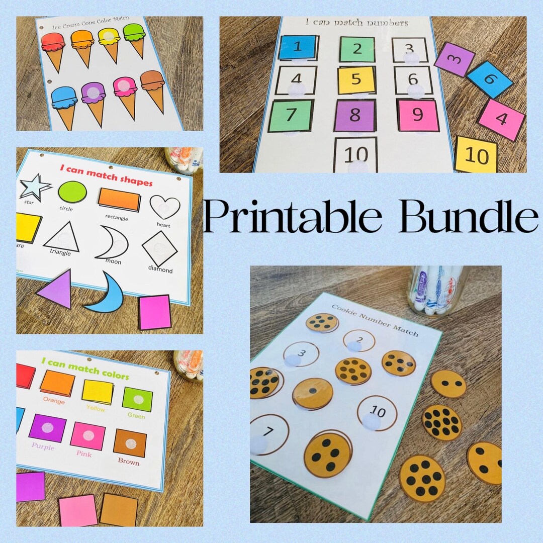 Preschool Printable Bundle, Learning Games, Color Matching Game ...