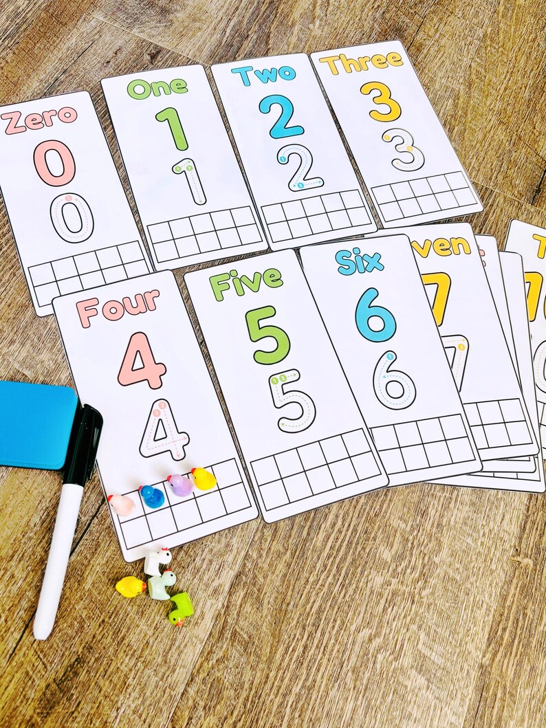Number Tracing Cards With Ten Frame: Printable Preschool Counting Game ...