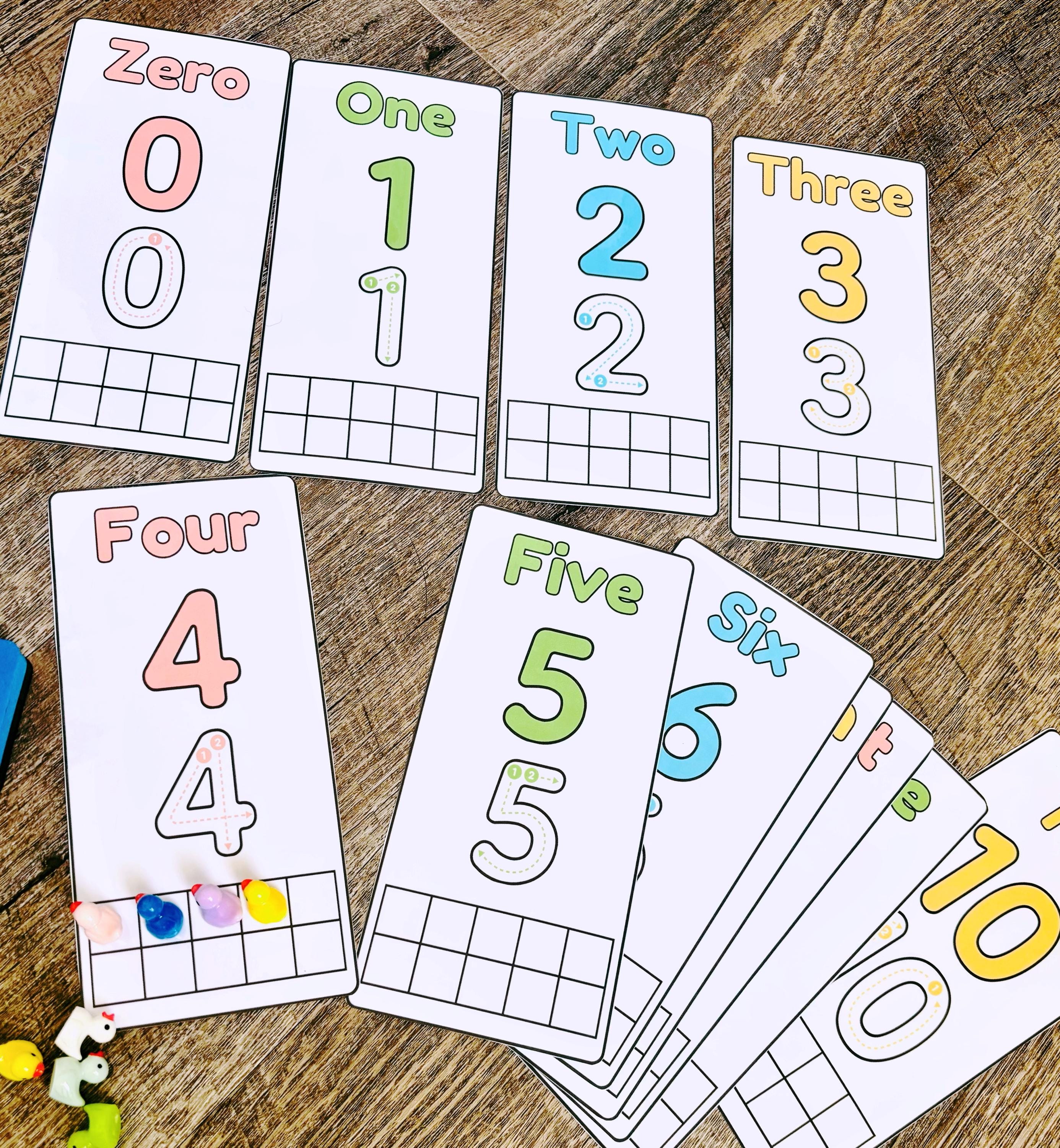Number Tracing Cards With Ten Frame: Printable Preschool Counting Game ...