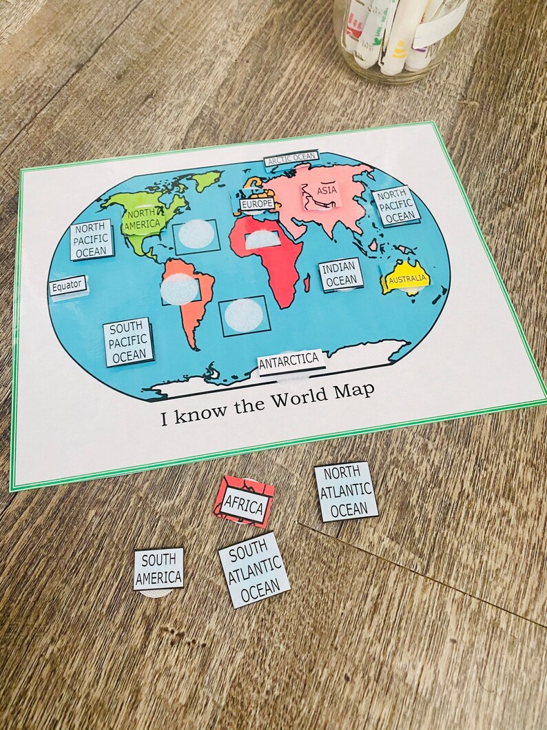 Learning about the world World map learning game matching | Etsy