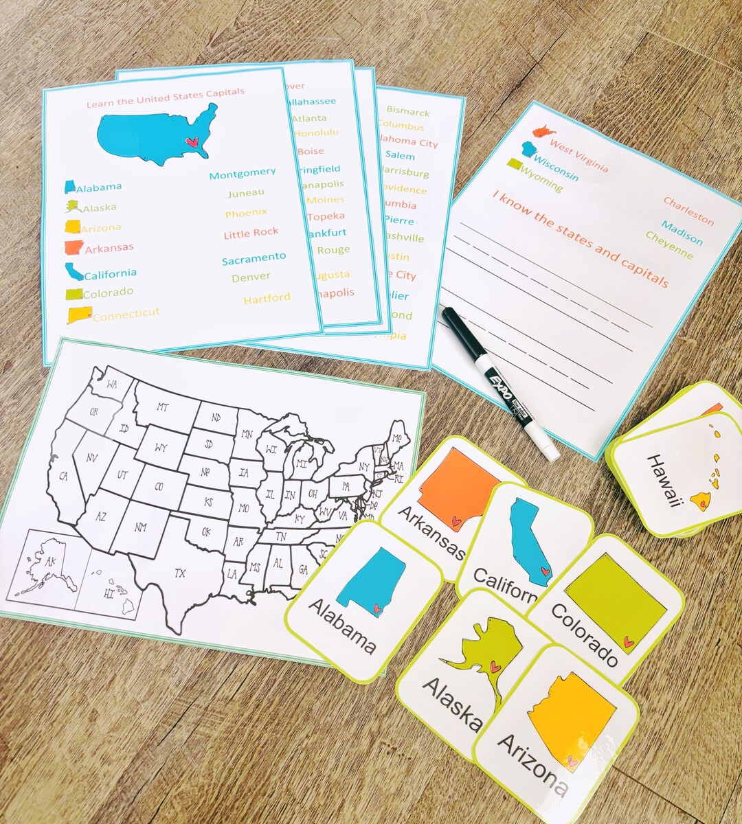 States and Capitals Learning Game, Homeschool US State Learning Game ...