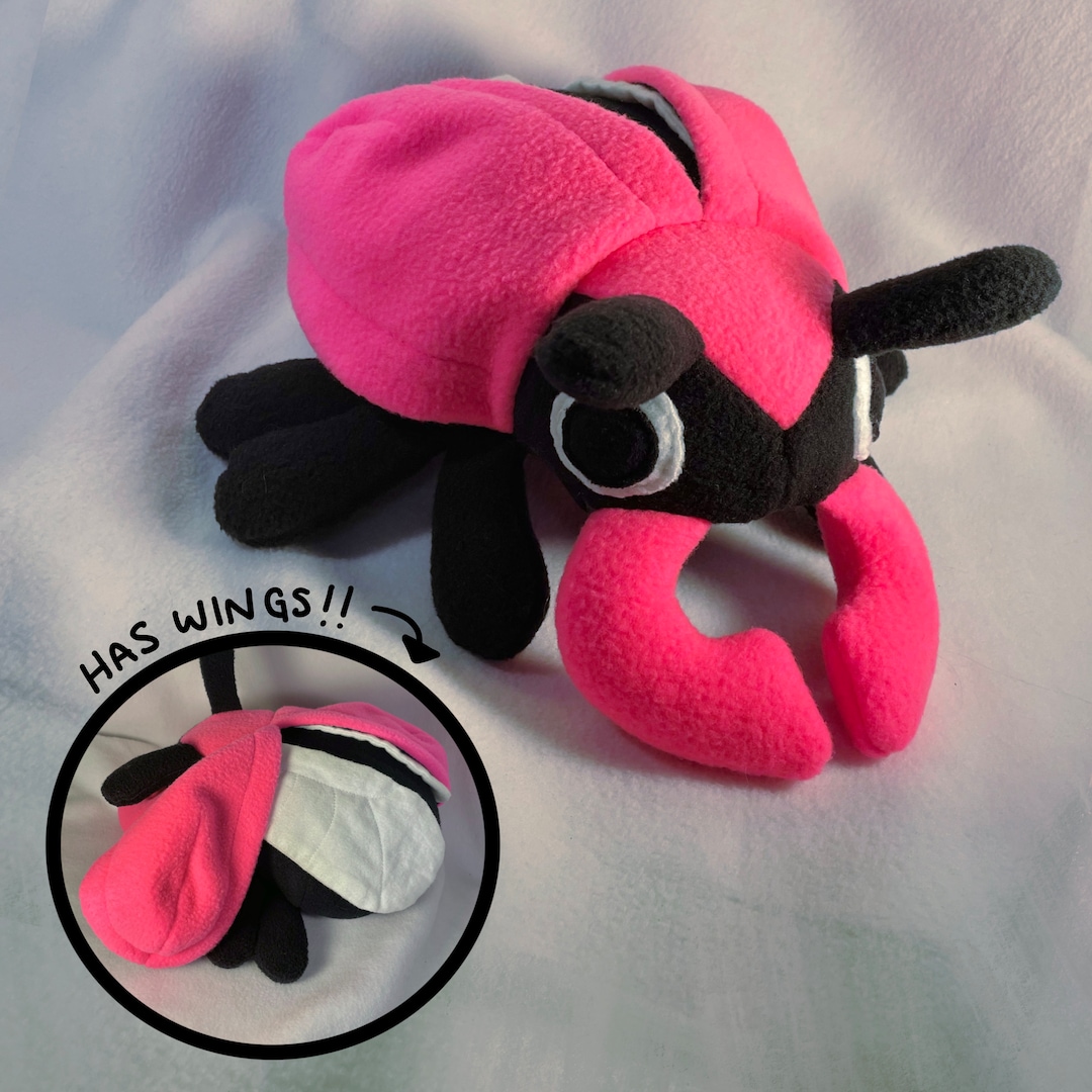 Adorable Stag Beetle Plush Toy in Black & Pink - Cute Fleece and Linen ...
