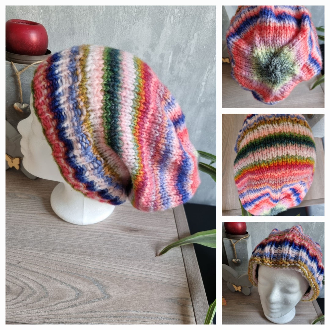 Hand-knitted Wool Cap Balloon Cap Fisherman's Cap~unisex~ribbed Pattern ...