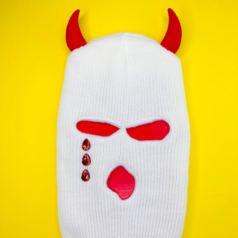 Bloody Red CRY DEVIL Ski Mask White Skimask Evil Horns Beanie - Etsy