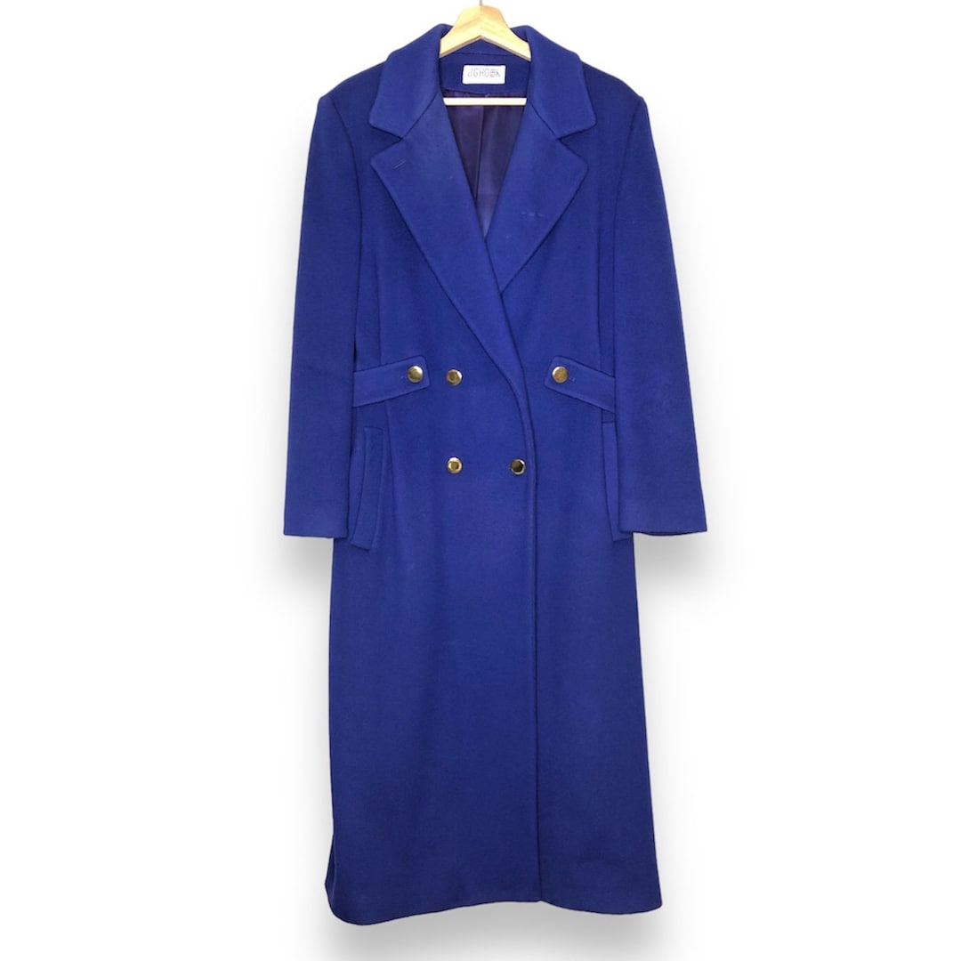 Vintage JG Hook 100% Pure Wool Blue Coat Winter Warm Long Overcoat Size ...
