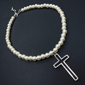 Unisex Y2K Big Jesus Christ Cross Pendant White Round Beads - Etsy