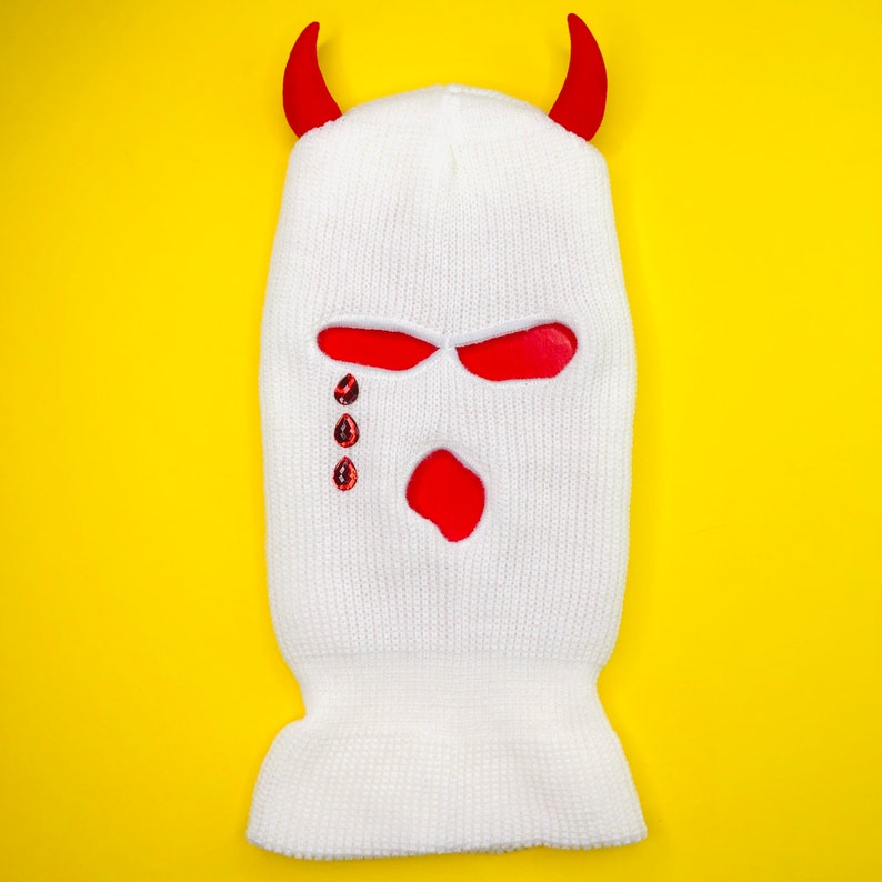 Bloody Red CRY DEVIL Ski Mask White Skimask Evil Horns Beanie - Etsy