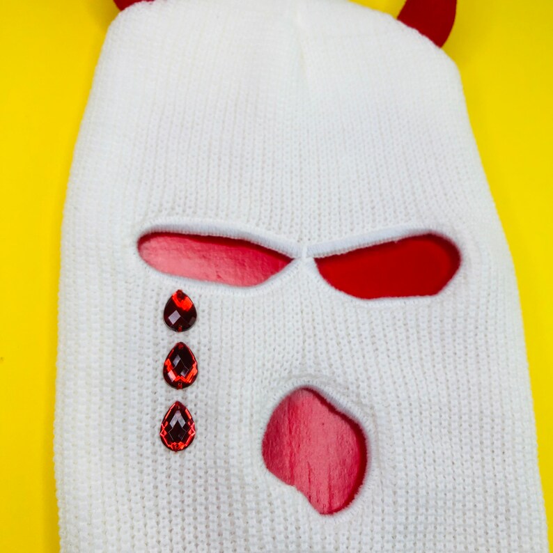 Bloody Red CRY DEVIL Ski Mask White Skimask Evil Horns Beanie - Etsy