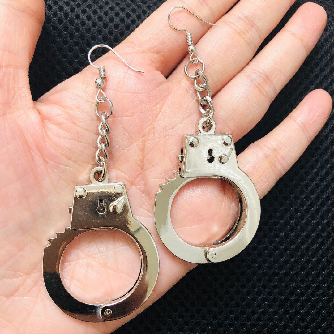 Chunky Handcuffs Earrings Drop Dangling Cuffs Weird Punk Rock Street ...