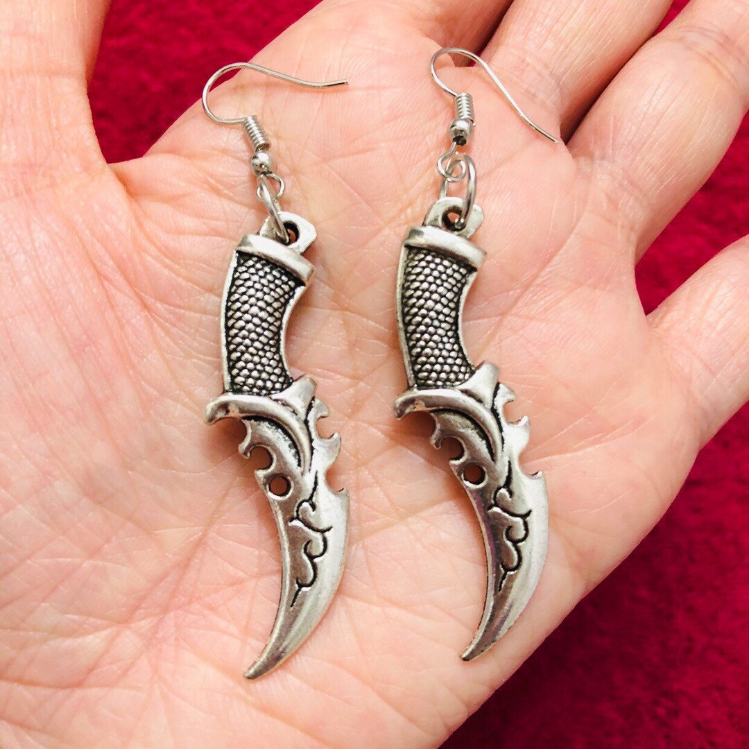 Chunky Assassin Blade Dagger Combat Knife Earrings, Hooks Earrings ...