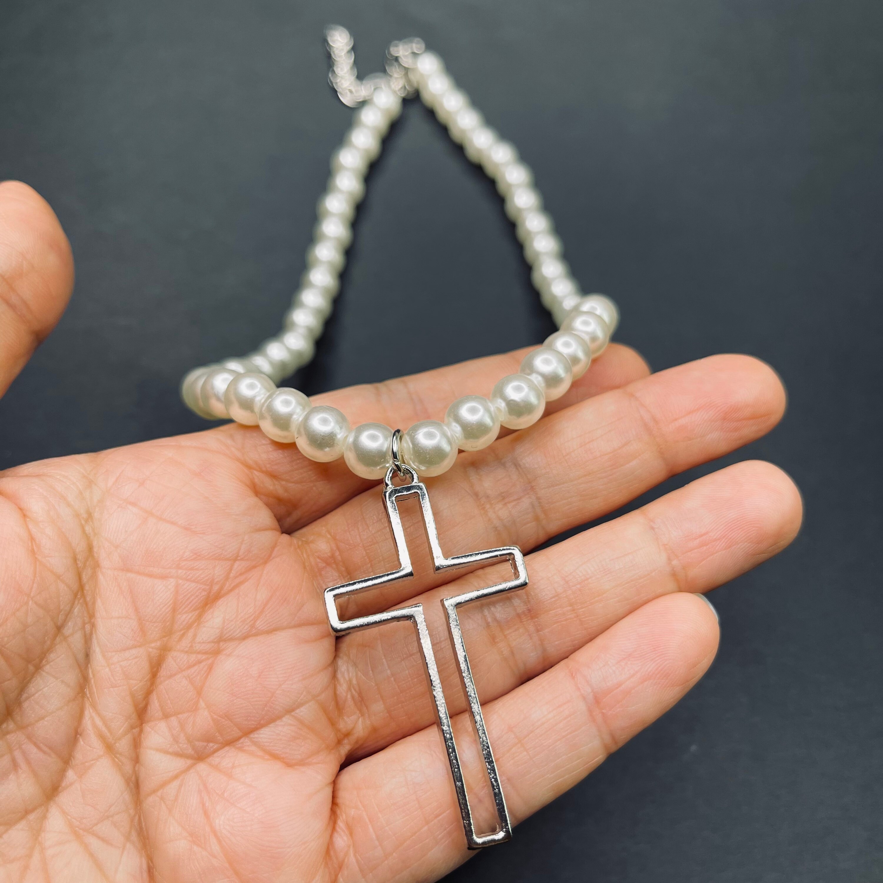 Unisex Y2K Big Jesus Christ Cross Pendant White Round Beads - Etsy