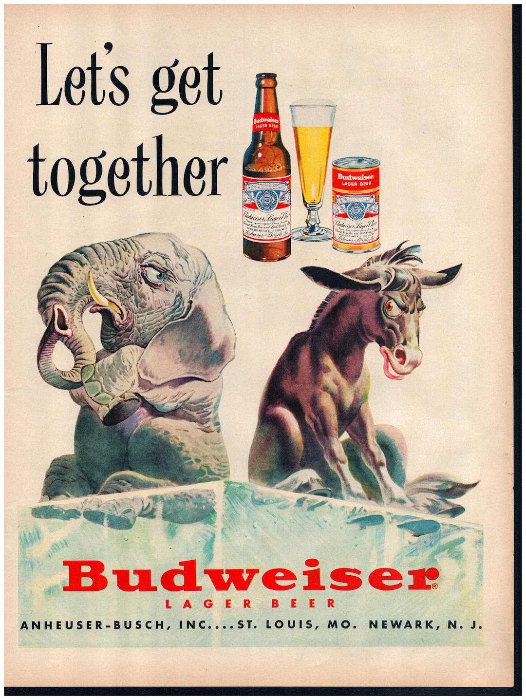 1952 Budweiser Beer-donkey Elephant-original 13.5 10.5 Magazine Ad - Etsy
