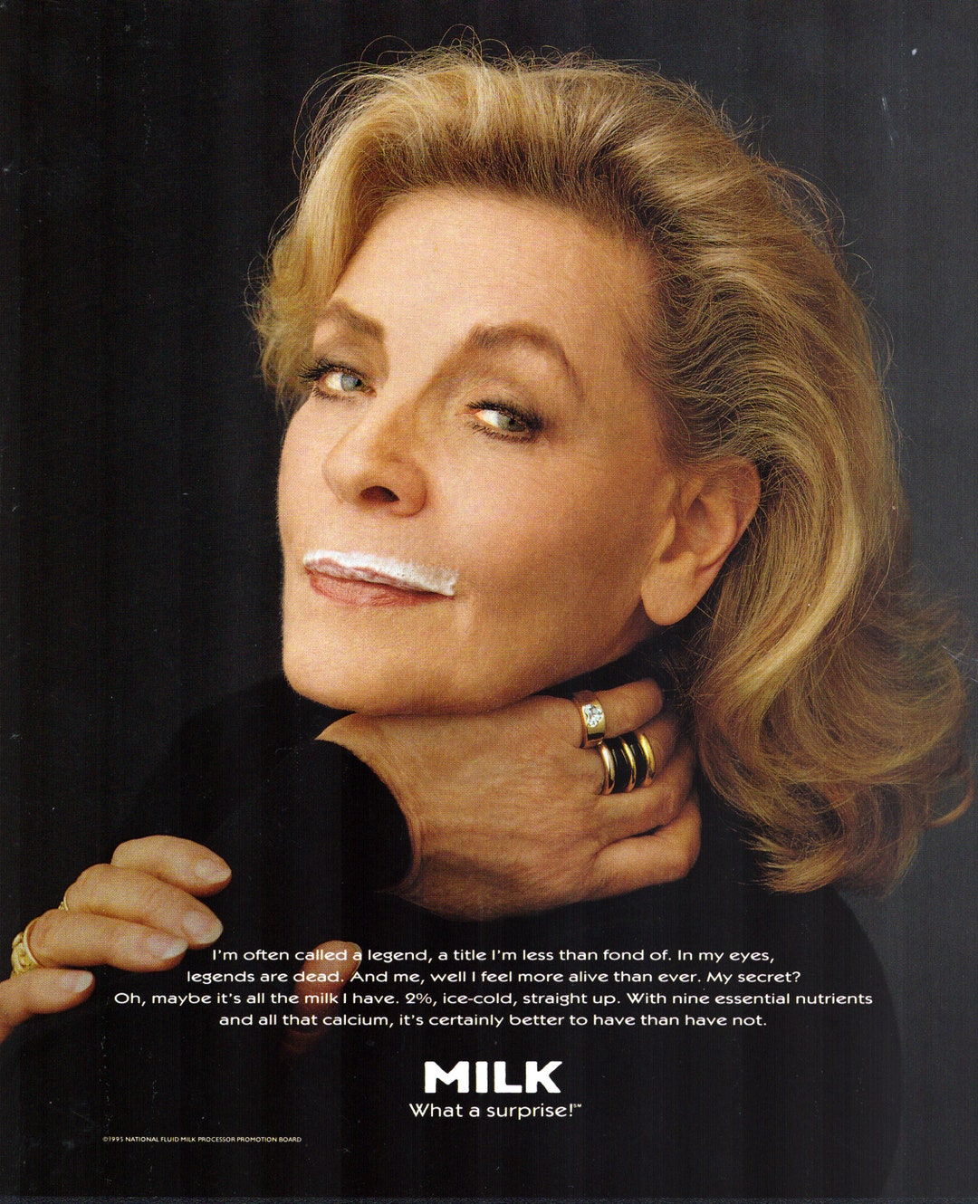 1995 Lauren Bacall Milk Mustache Original Magazine Ad - Etsy