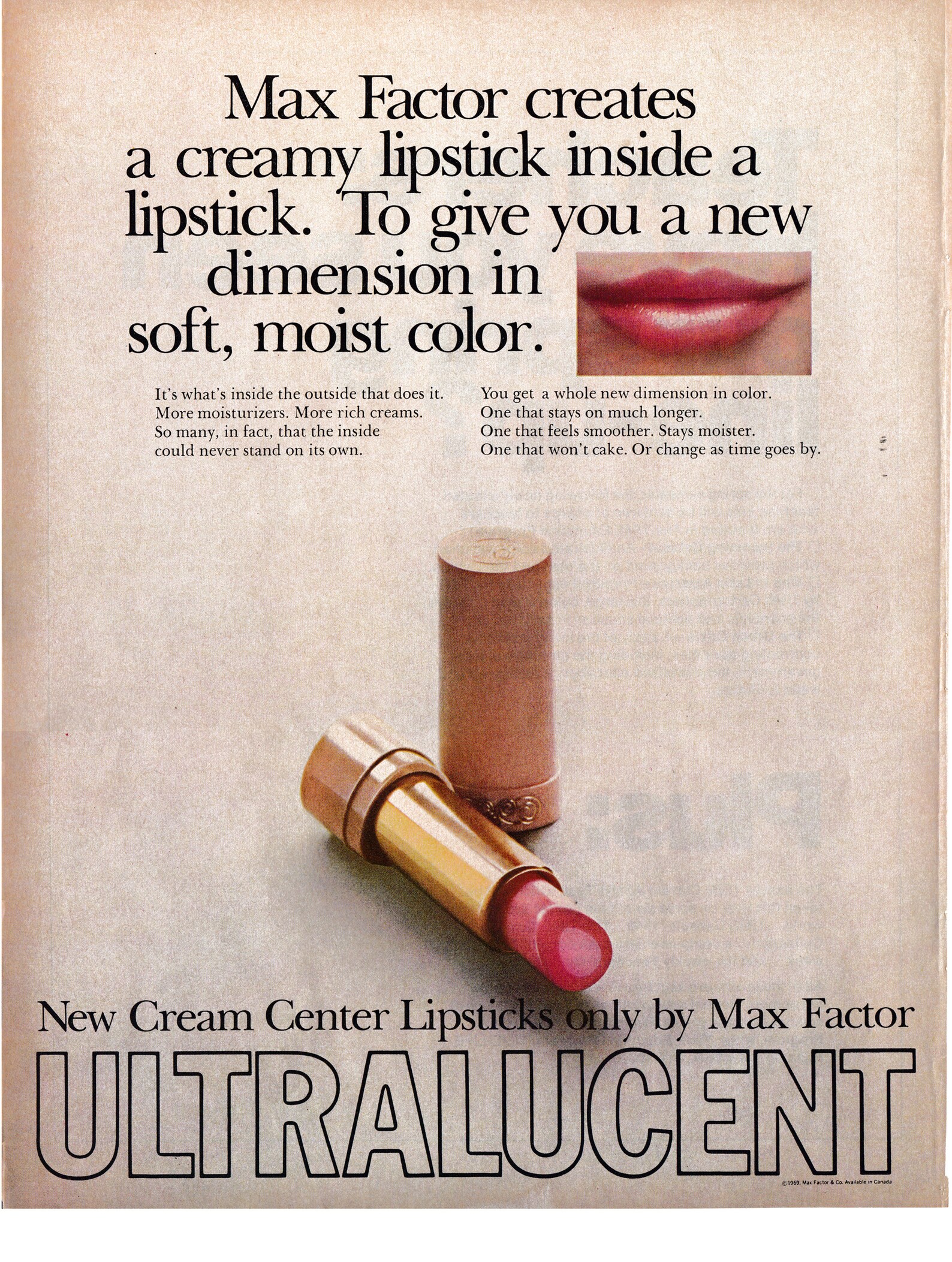 1969 Max Factor-lipstick Cream Center-soft Moist Original 13.5 10.5 ...