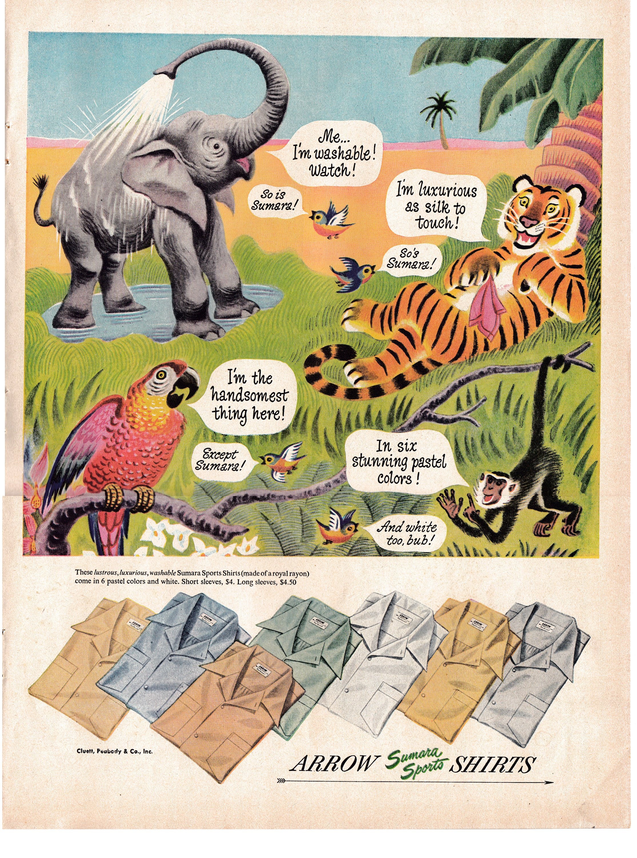 1948 Elephant-lion-monkey-parrot Macaw-arrow Shirt-original - Etsy Canada