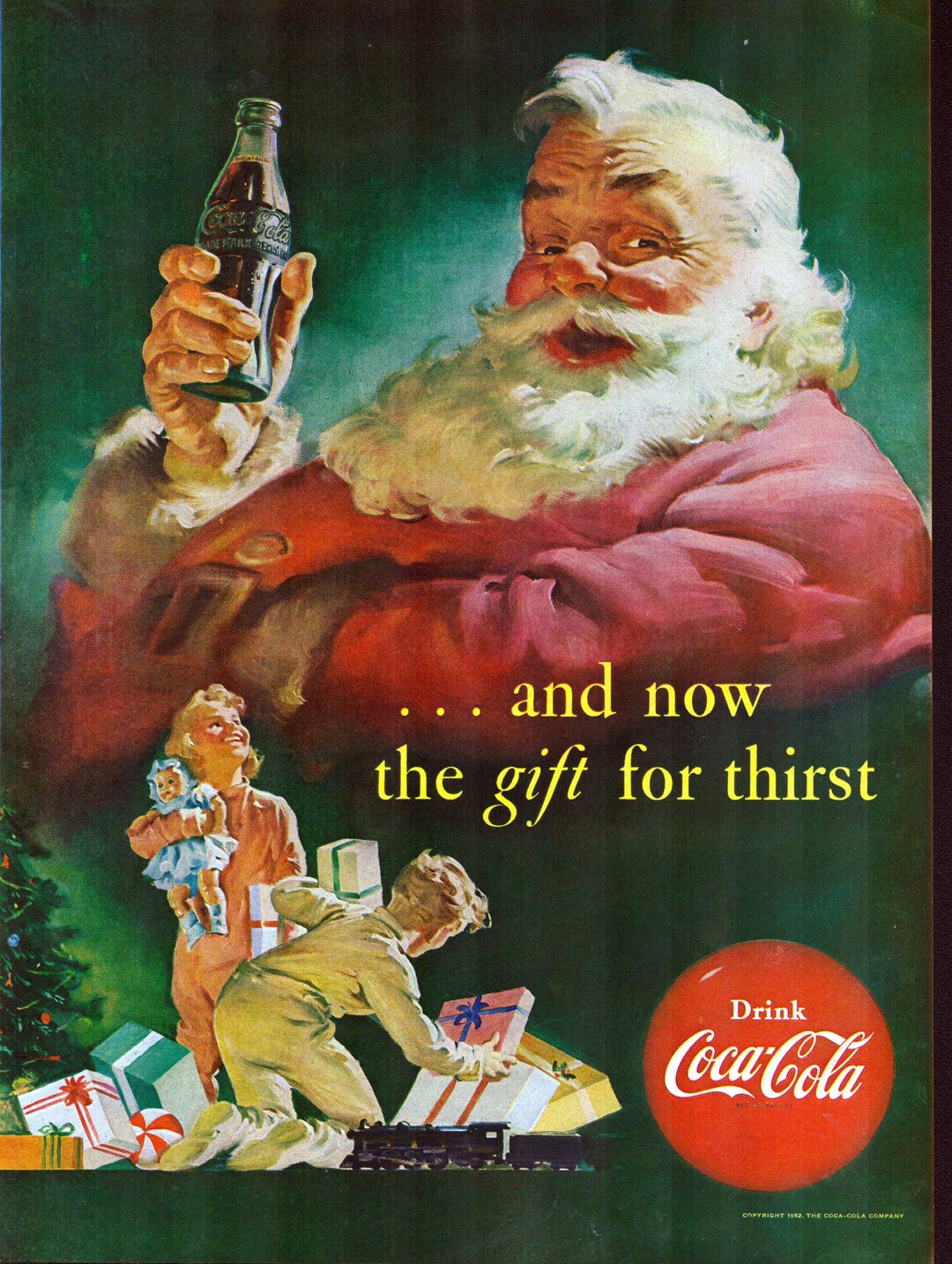 1952 Coke Coca Cola Santa Claus Gift for Thirst Original 13.5 * 10.5 ...