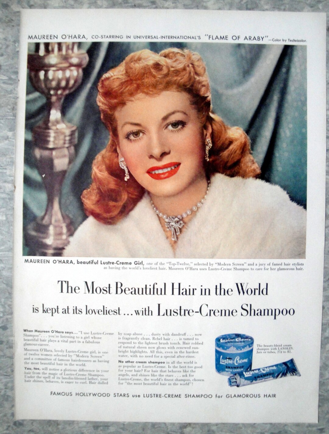 1954 Maureen O'hara- Lustre Cream Shampoo-original 13.5 * 10.5 Magazine ...