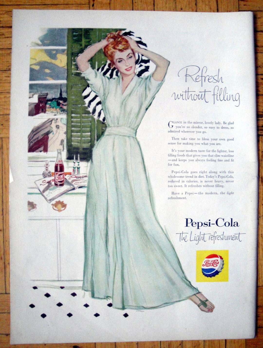 1956 Pepsi-cola-slender Lady Long Dress-kitchen-original 13.5 - Etsy