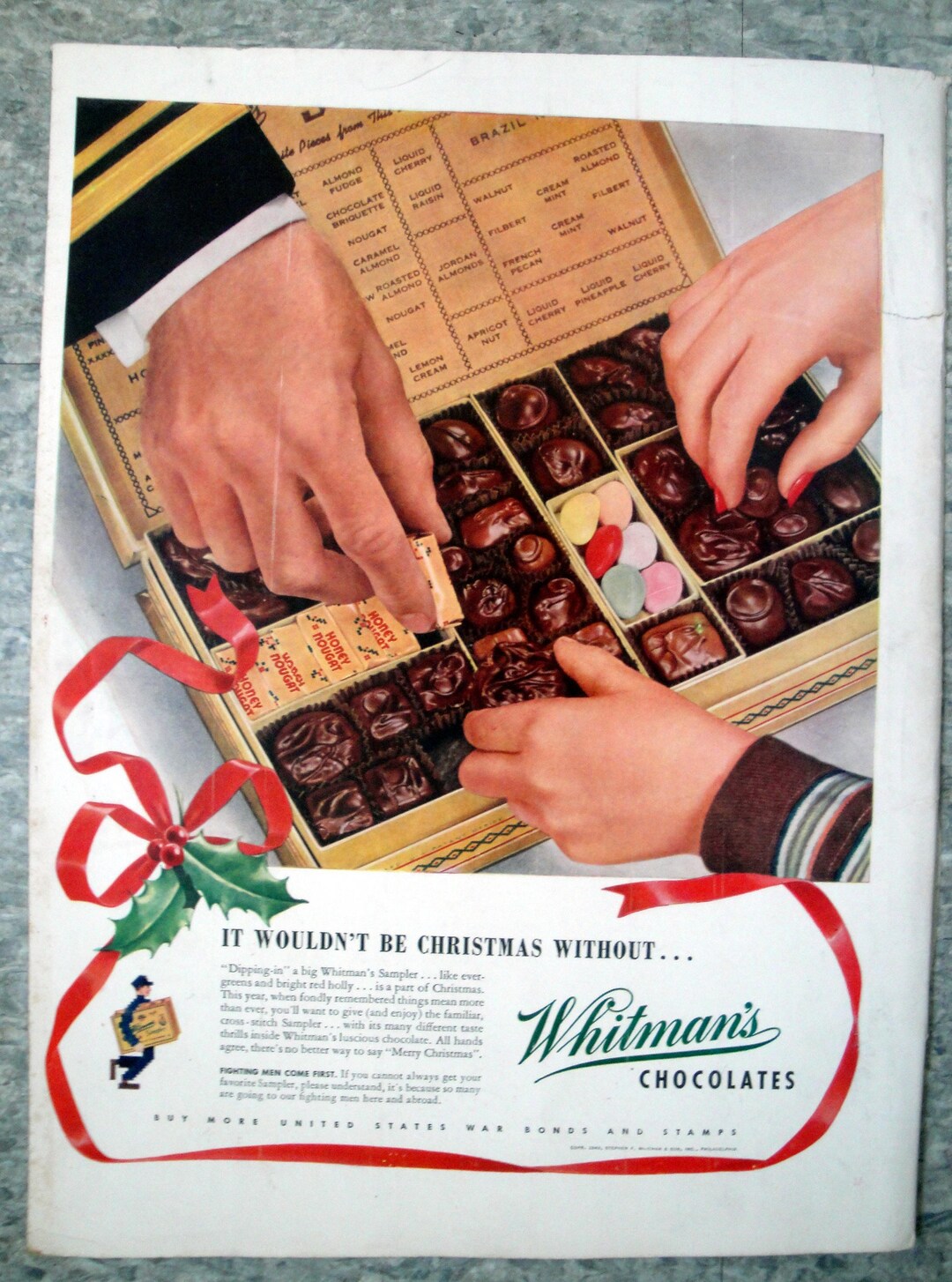 1943 Whitmans Chocolate Sampler Christmas Original 13.5 * 10.5 Magazine ...
