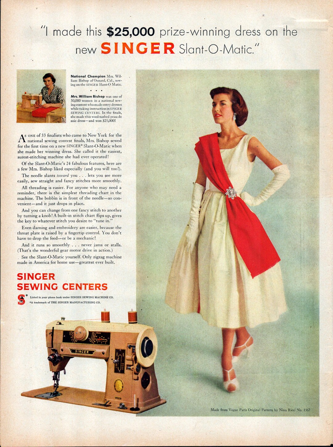 1957 Singer Slant-o-matic Sewing Machine Winning Dress Contest Original ...